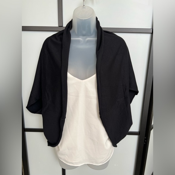 Zara | Sweaters | Zara Black Knit Shawl Open Dolman Shrug Wrap Sweater ...